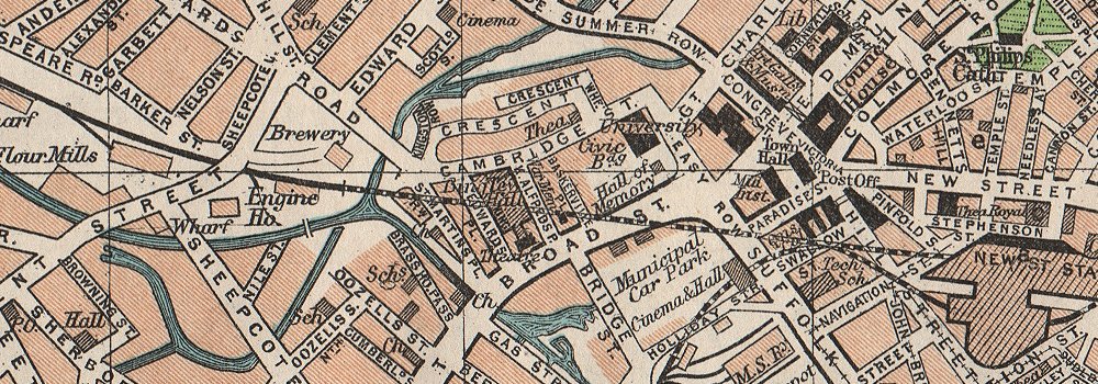 CENTRAL BIRMINGHAM. Vintage town city map plan. Warwickshire 1950 old ...