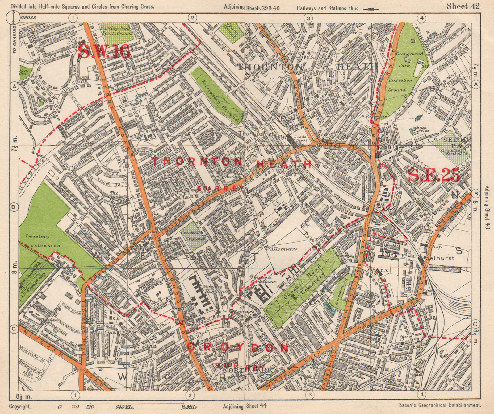 SOUTH LONDON. Thornton Heath Broad Green Selhurst. BACON 1938 old ...