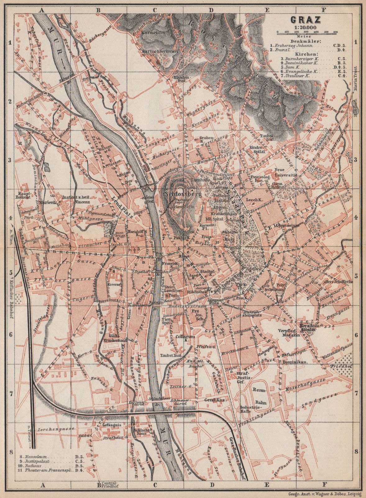 GRAZ (GRATZ) town city plan stadtplan. Austria Österreich karte 1899 ...
