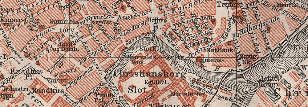 COPENHAGEN København Kobenhavn INNER TOWN city byplan. Denmark kort ...