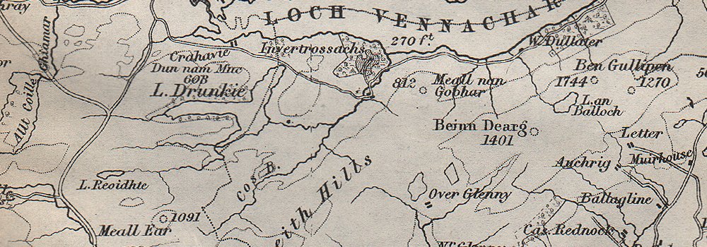 Loch Katrine. Loch Vennachar. Callander. Scotland 1886 old antique map ...