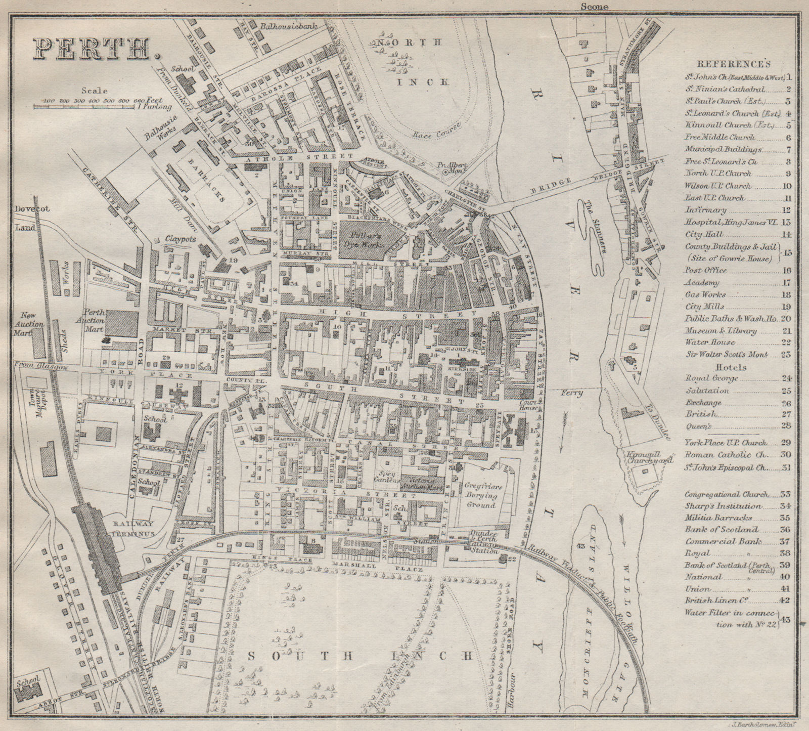 PERTH antique town city plan. Scotland 1886 old vintage map chart