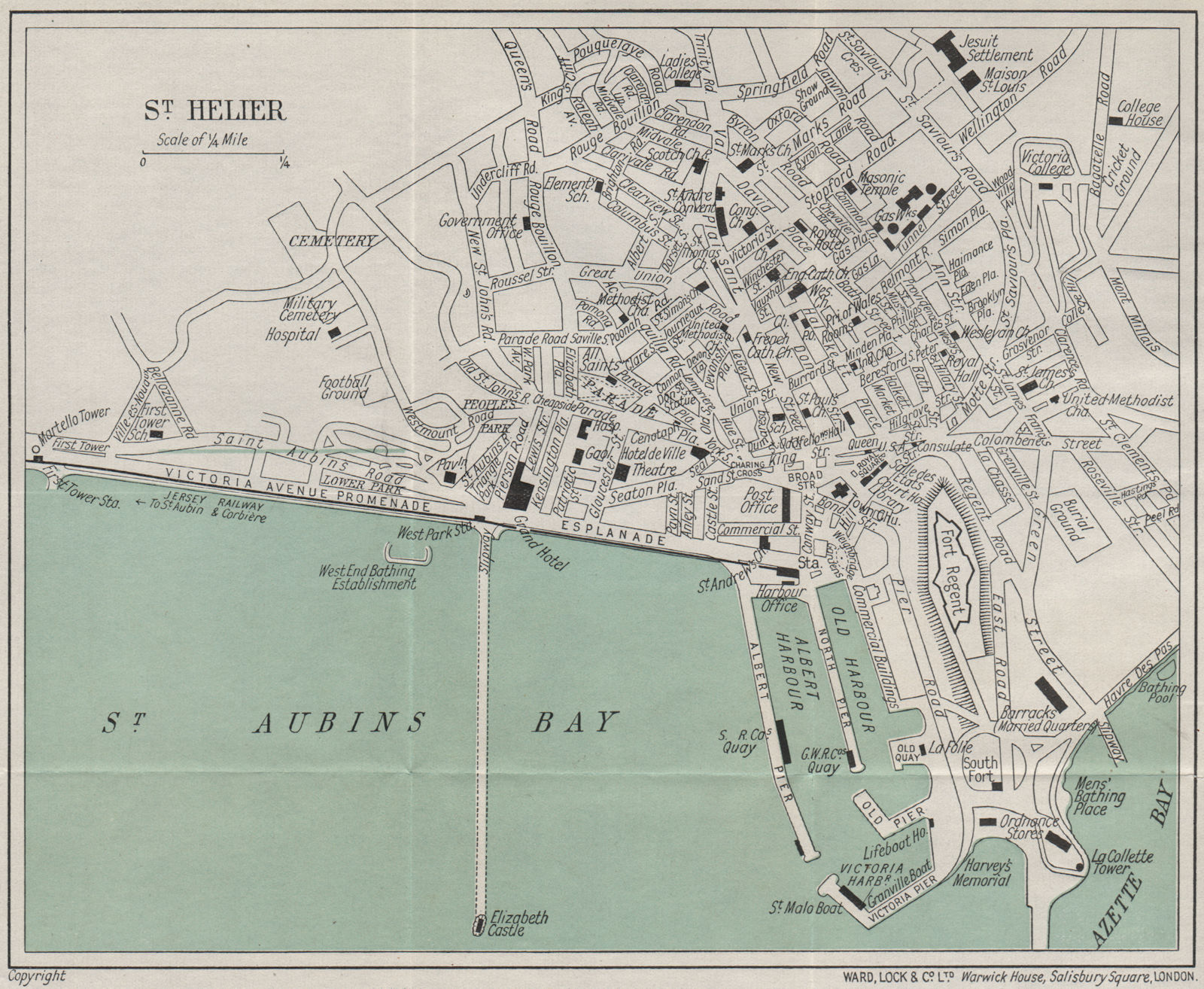 ST. HELIER vintage town/city plan. Jersey Channel Islands. WARD LOCK ...