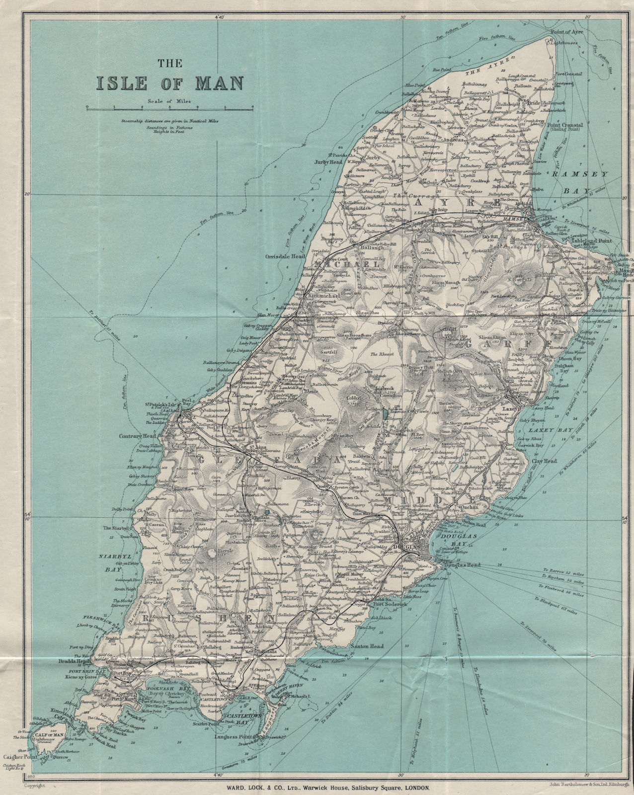 THE ISLE OF MAN. Douglas Ramsey Peel. WARD LOCK 1929 old vintage map chart