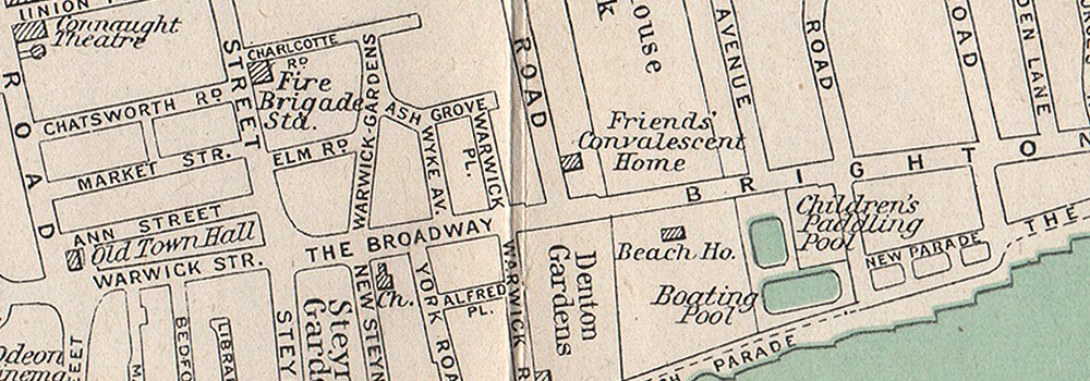 CENTRAL WORTHING vintage city/town plan. Sussex. WARD LOCK 1950 old map