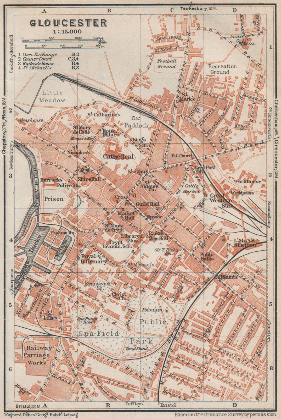 GLOUCESTER antique town city plan. Docks. Gloucestershire. BAEDEKER ...