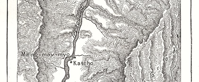 The Irrawaddy above Bhamo. Burma Myanmar. Sketch map 1885 old antique