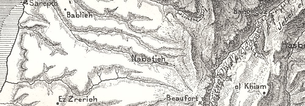 Gorge of the Nahr-El-Leitani. Litani River. Lebanon. Sketch map 1885 old