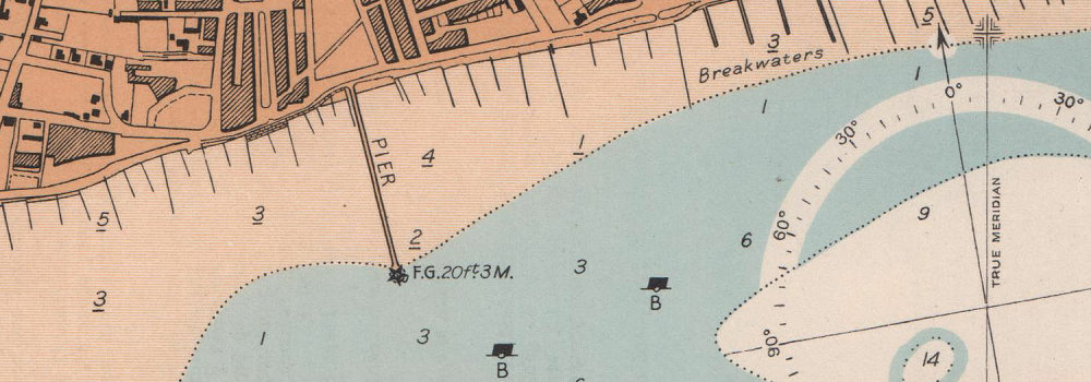 Bognor Regis town plan & sea coast chart. Sussex. ADMIRALTY 1943 old map