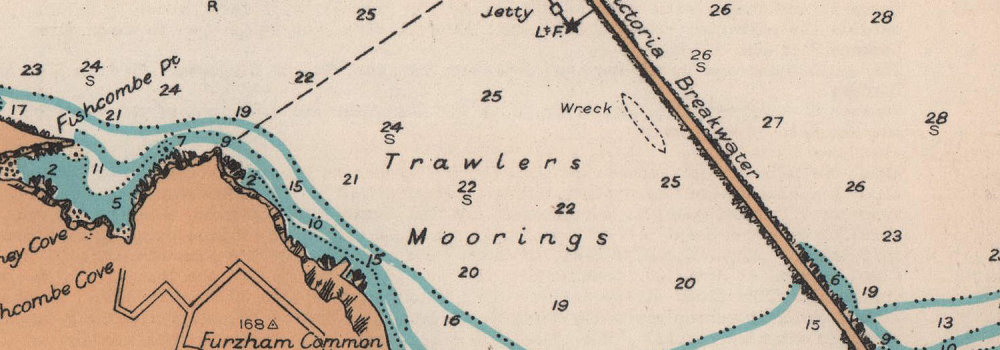 Brixham Harbour town plan & sea coast chart. Devon. ADMIRALTY 1943 old map