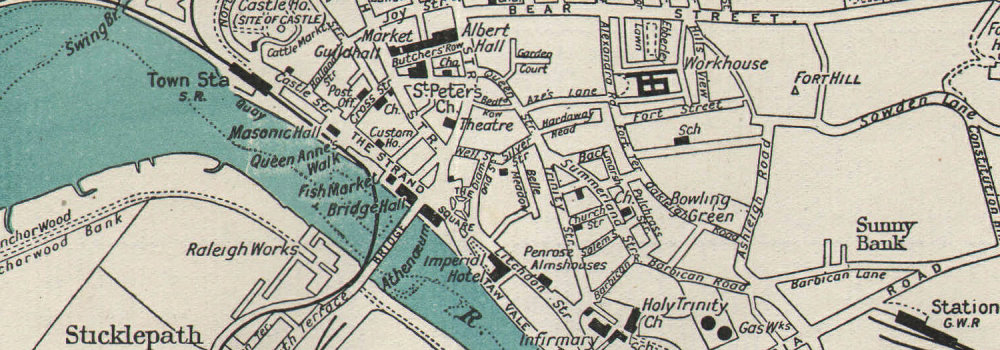 BARNSTAPLE vintage tourist town city resort plan. Devon. WARD LOCK 1926 map