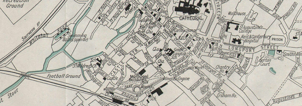 CANTERBURY vintage tourist town city plan. Kent. WARD LOCK 1937 old map
