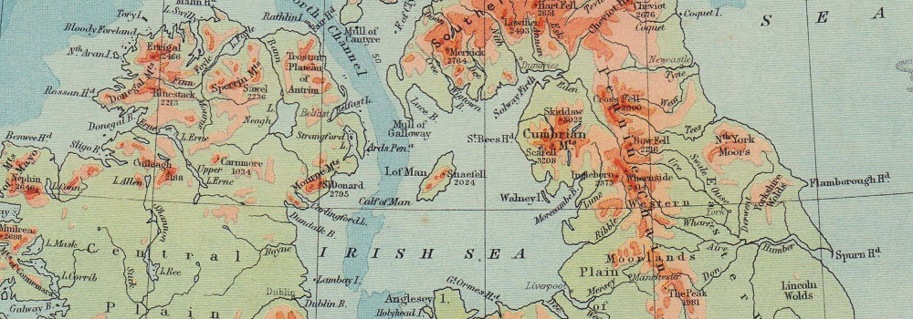 BRITISH ISLES RELIEF. Mountains heights & Ocean depths. JOHNSTON 1910 ...