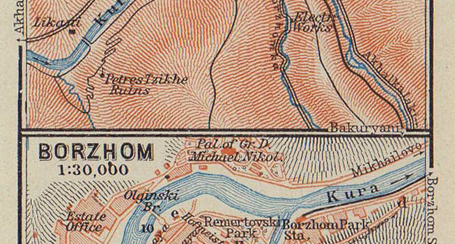 Borjomi (Borshom) town/city plan. Georgia. VERY SMALL. BAEDEKER 1914 ...