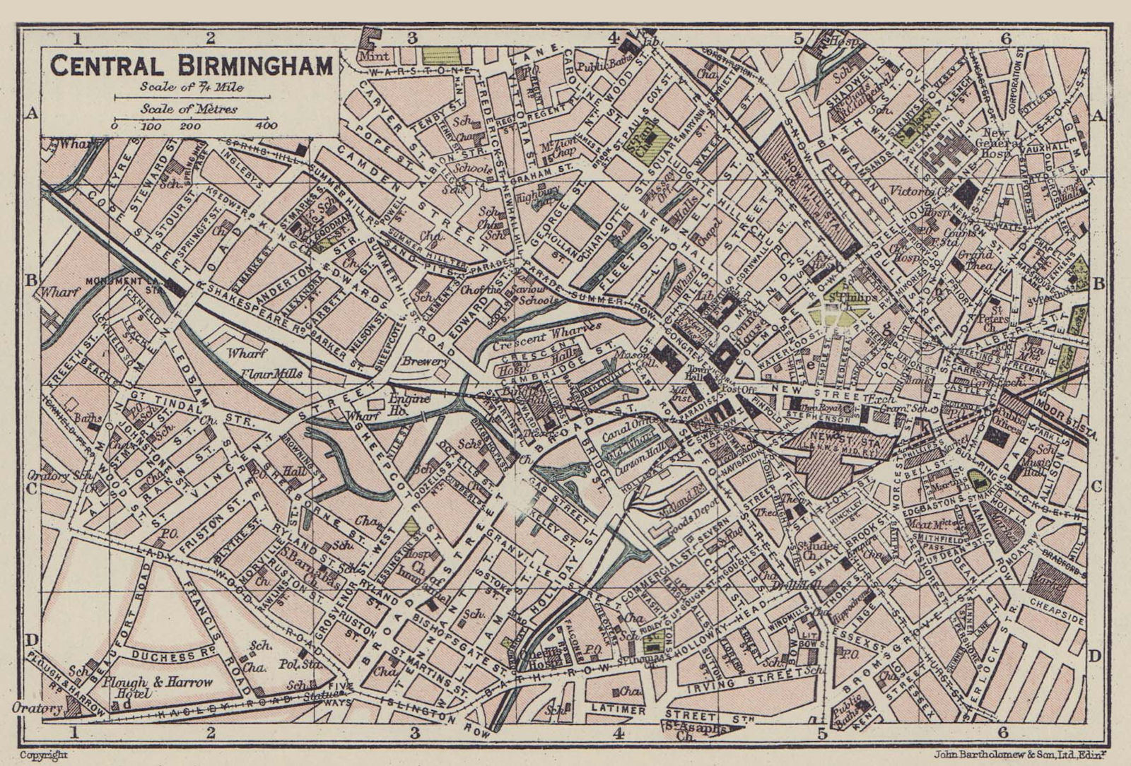 CENTRAL BIRMINGHAM town city plan 1920 old antique vintage map chart
