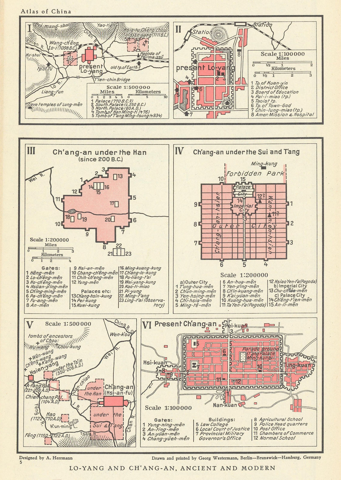 Luoyang & Chang'an (Xian) city plans, Ancient and Modern 1935 old ...