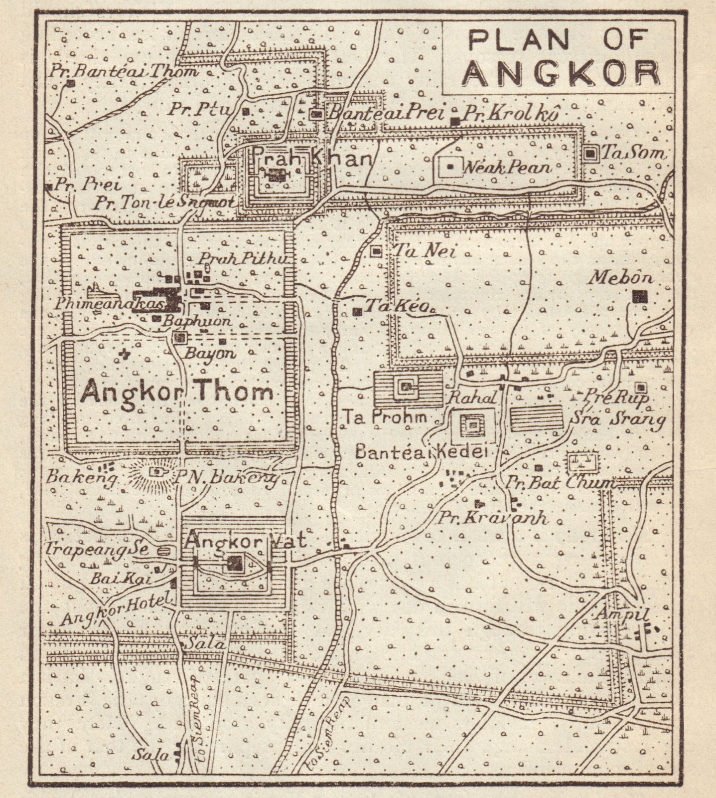 Angkor Wat & Angkor Thum sketch plan. Cambodia 1917 old antique map chart