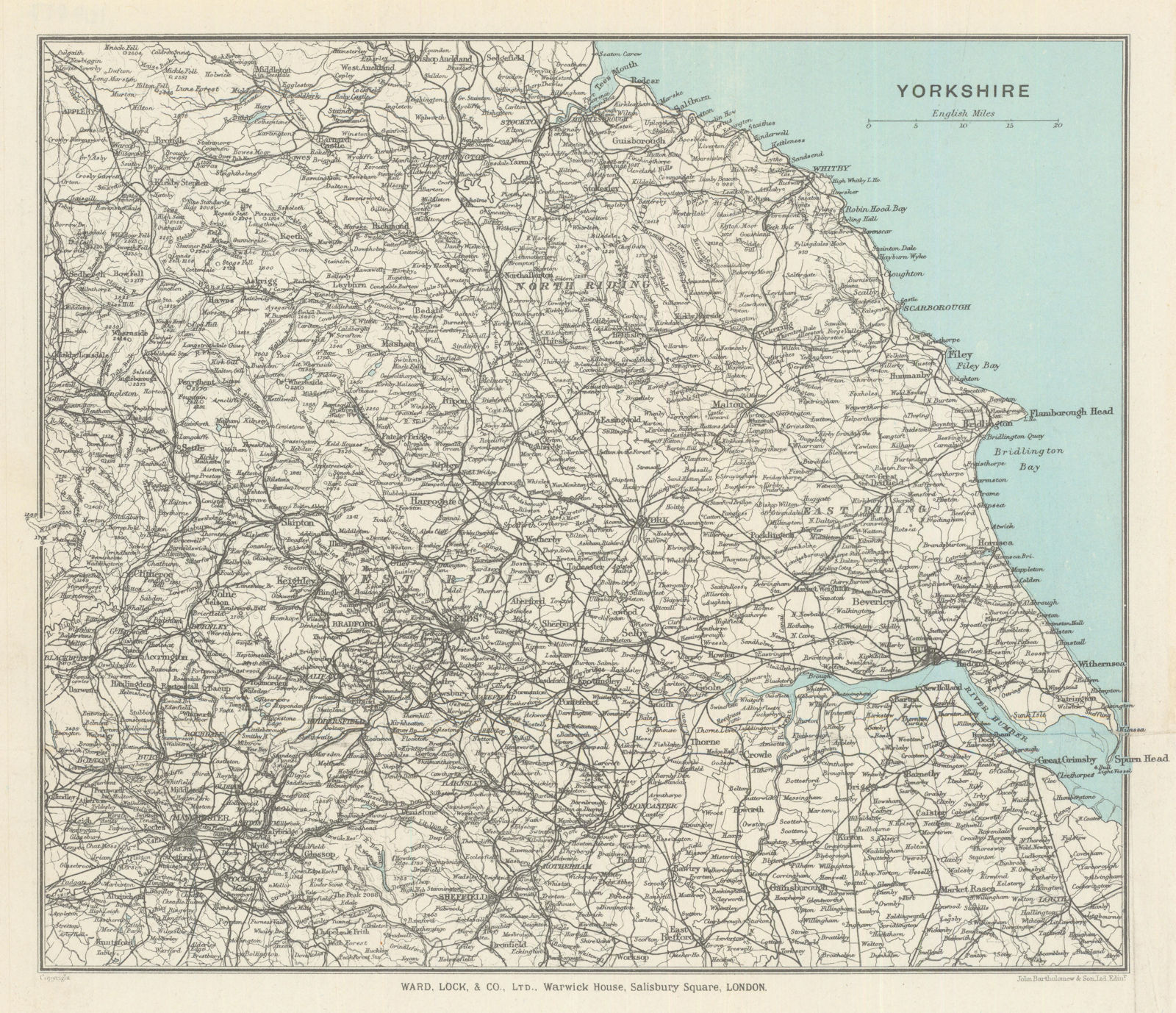 YORKSHIRE county map. Railways. WARD LOCK 1927 old vintage plan chart