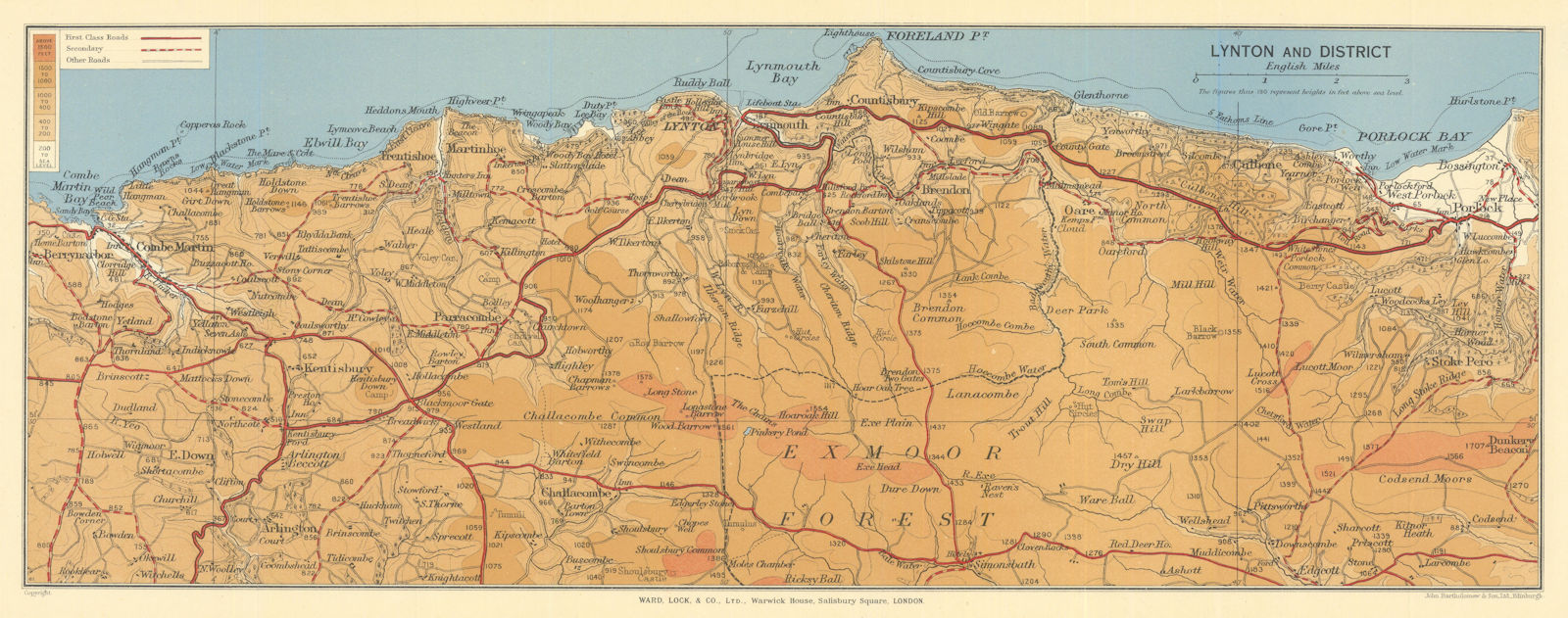 LYNTON environs vintage tourist map. Exmoor North Devon coast WARD LOCK ...