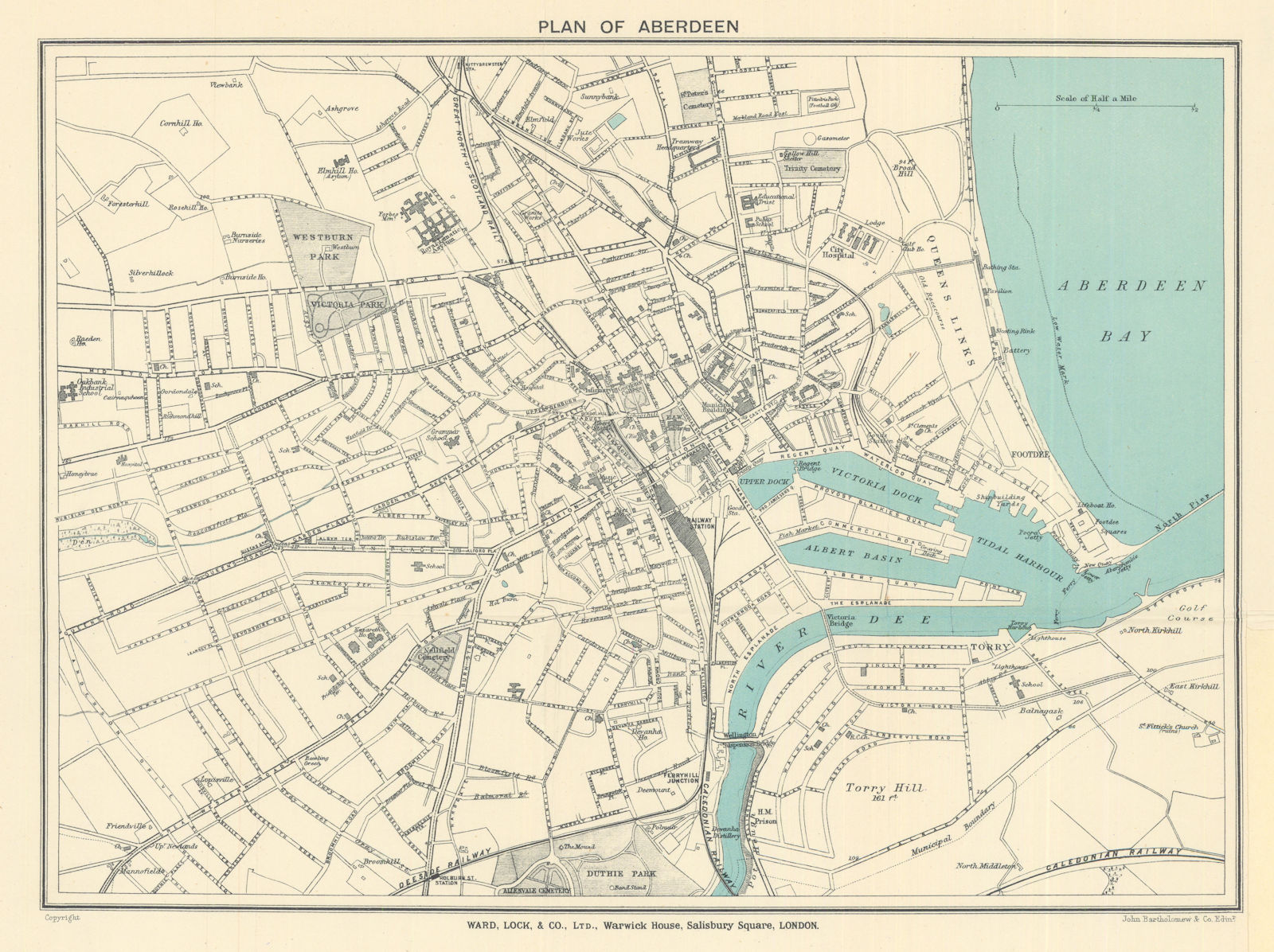 ABERDEEN vintage tourist town city plan. Scotland. WARD LOCK 1920 old map