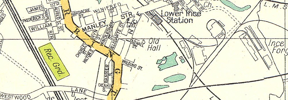 WIGAN.Scholes,Bottling Wood,Platt bridge,Top Lock,Swinley,Ince 1935 old map
