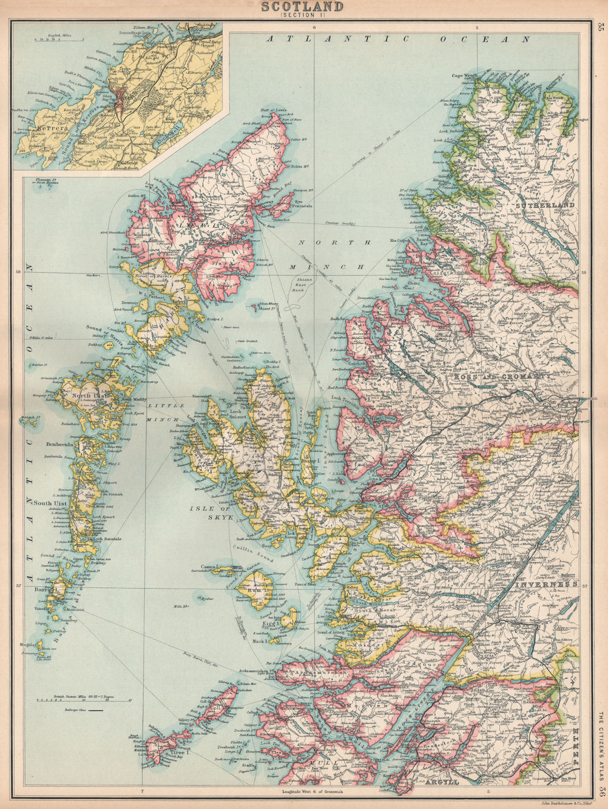 SCOTTISH HIGHLANDS & ISLANDS.Hebrides Western Isles.Inset Oban.Scotland ...