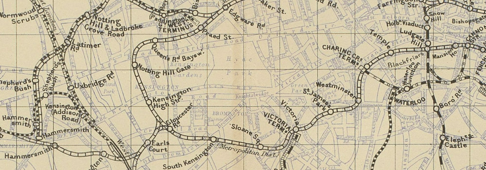 LONDON Rail & Underground Tube map antique map by GW BACON 1885 old
