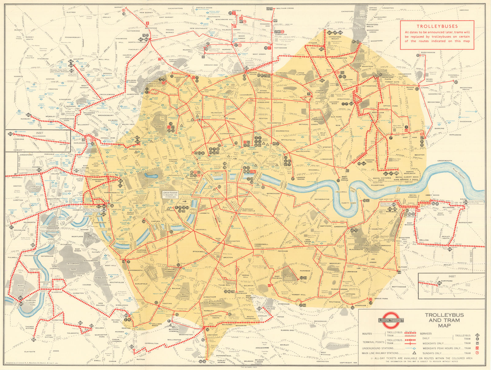 London Transport Trolleybus and Tram Map. L.P.T.B. / Mansfield 1934 (1937)
