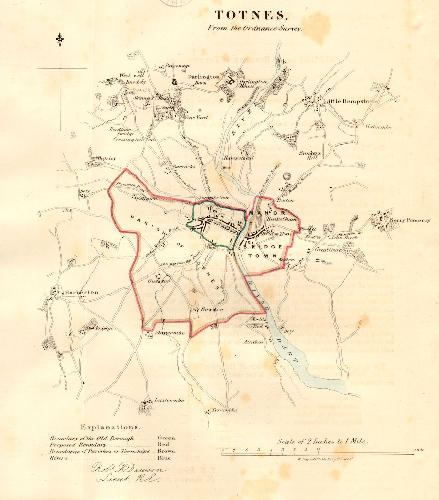 TOTNES borough/town plan. REFORM ACT. River Dart, Devon. DAWSON 1832 ...