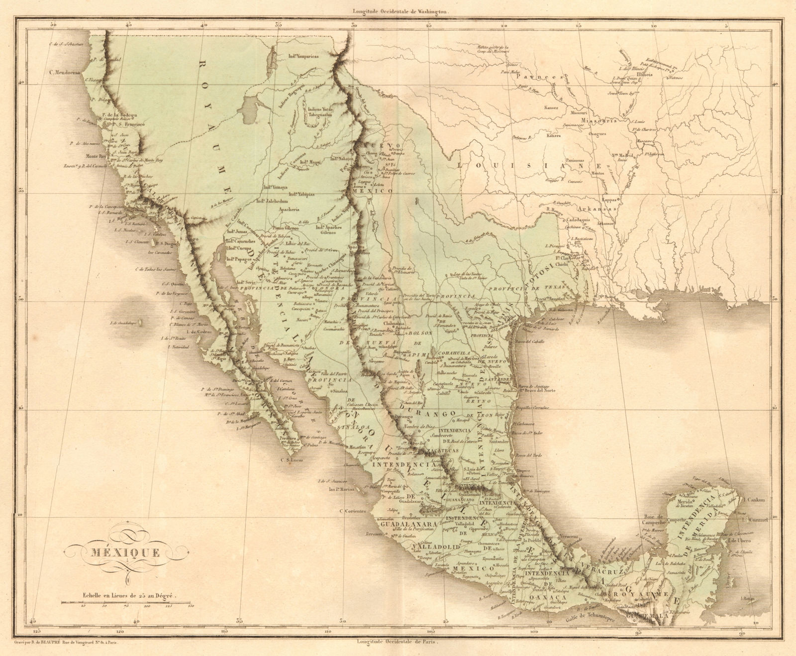 'Mexique'. Mexico inc Texas, California & western United States. BUCHON ...