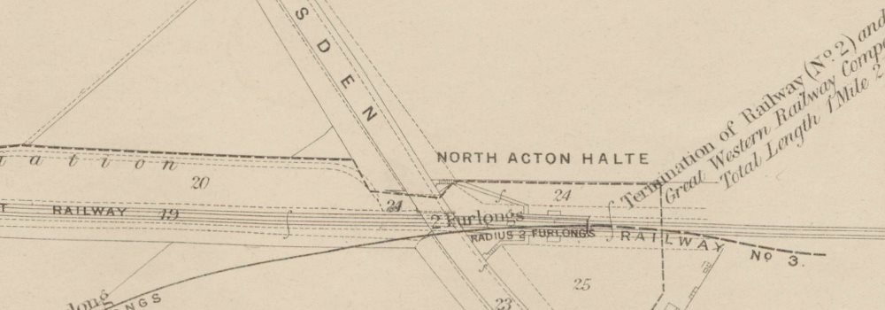 Central Line underground tube Acton fork. North Acton - West Acton 1905 map