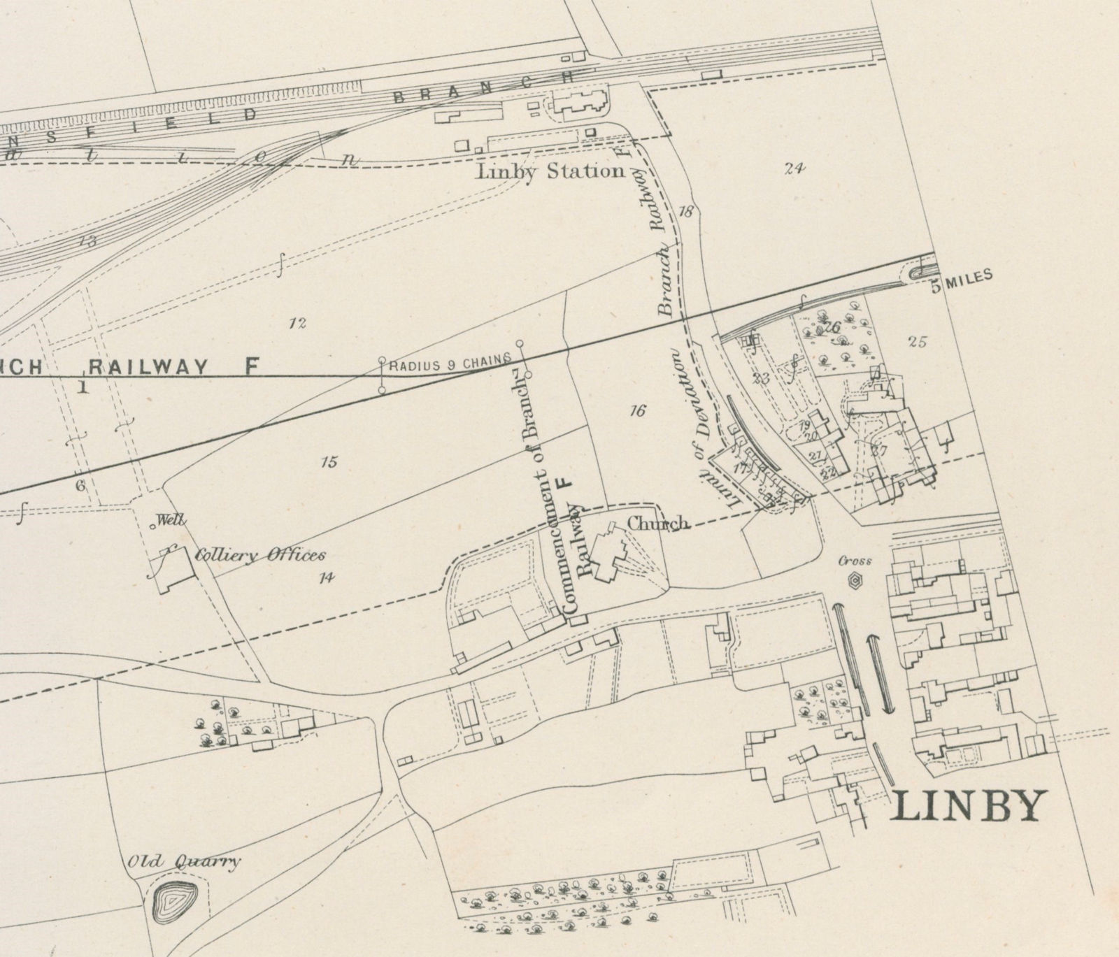 GNR railway plan. Linby village & colliery, Nottinghamshire 1880 old map
