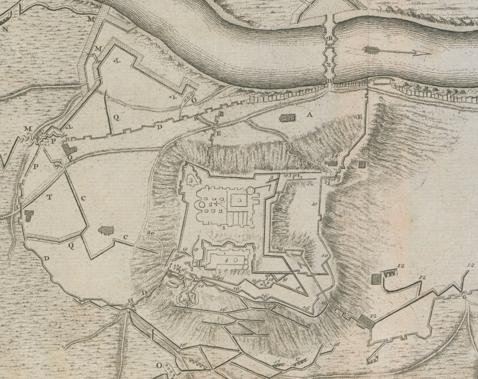 "Plan of the town and castle of Lerida". 1707 siege. Lleida. BASIRE ...