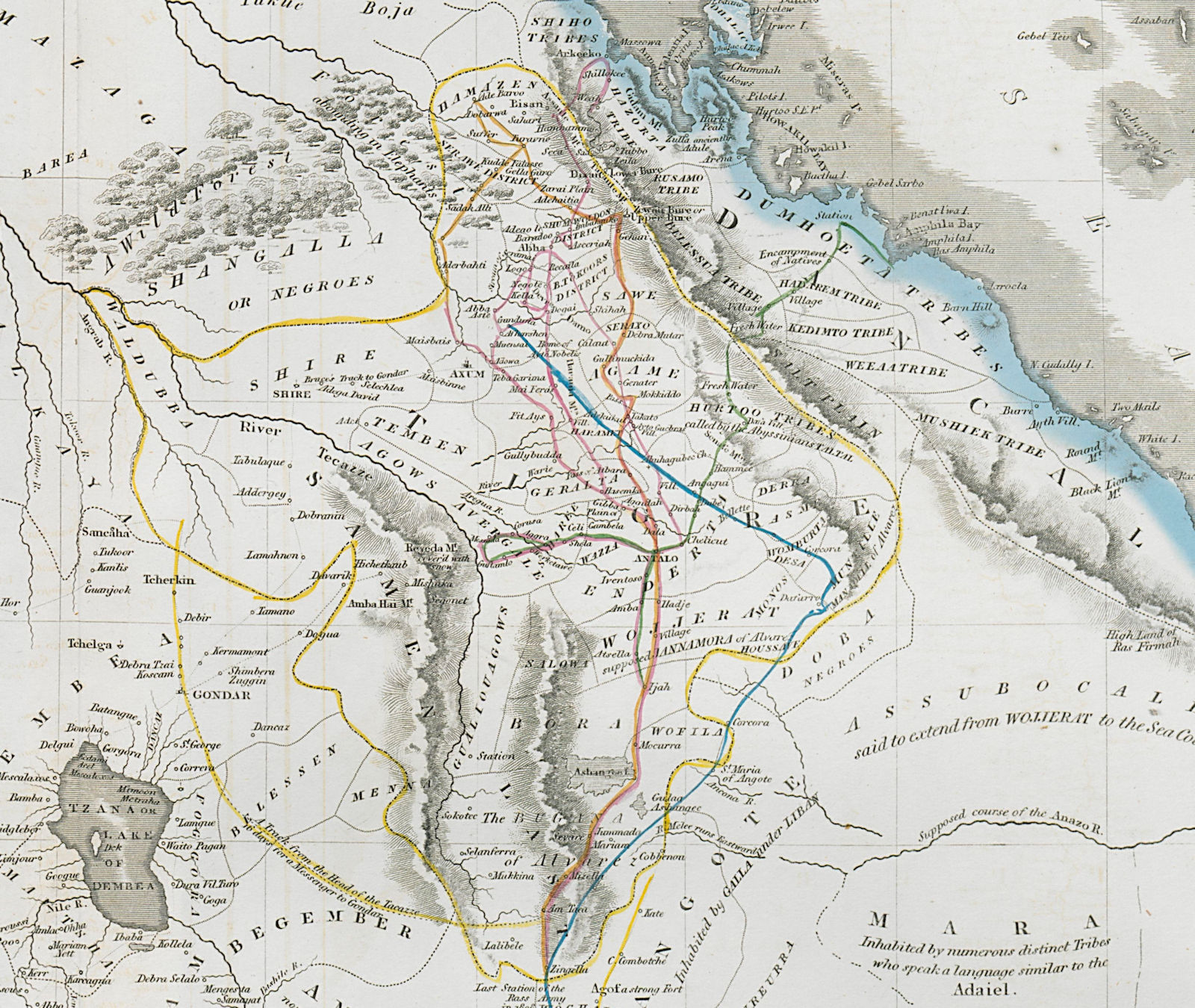 Abyssinia. Ethiopia. Caravan/explorers' routes. Salt Pierce Ras THOMSON ...