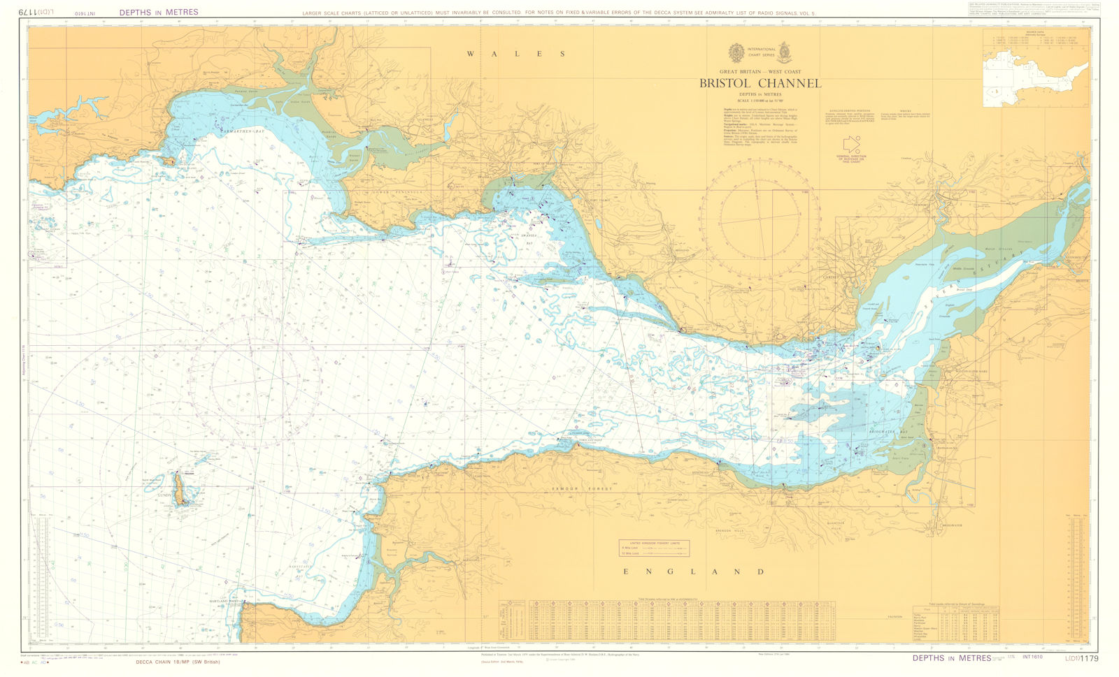 Bristol Channel. Admiralty sea chart #1179. 1979 (1991) old vintage map